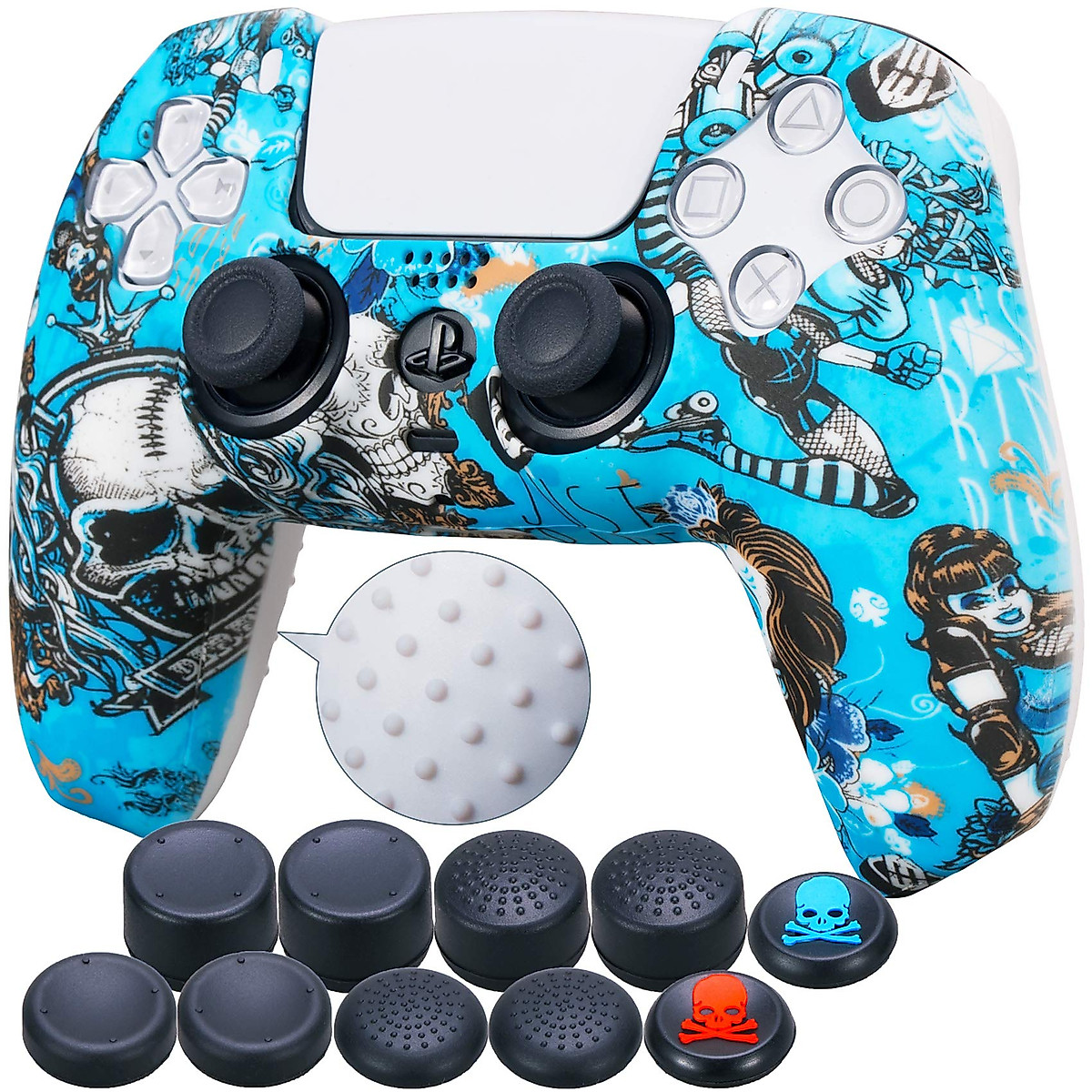 9CDeer 1 Piece of Silicone Transfer Print Protective Cover Skin + 10 Thumb Grips for PlayStation 5 / PS5 Controller Sorceress