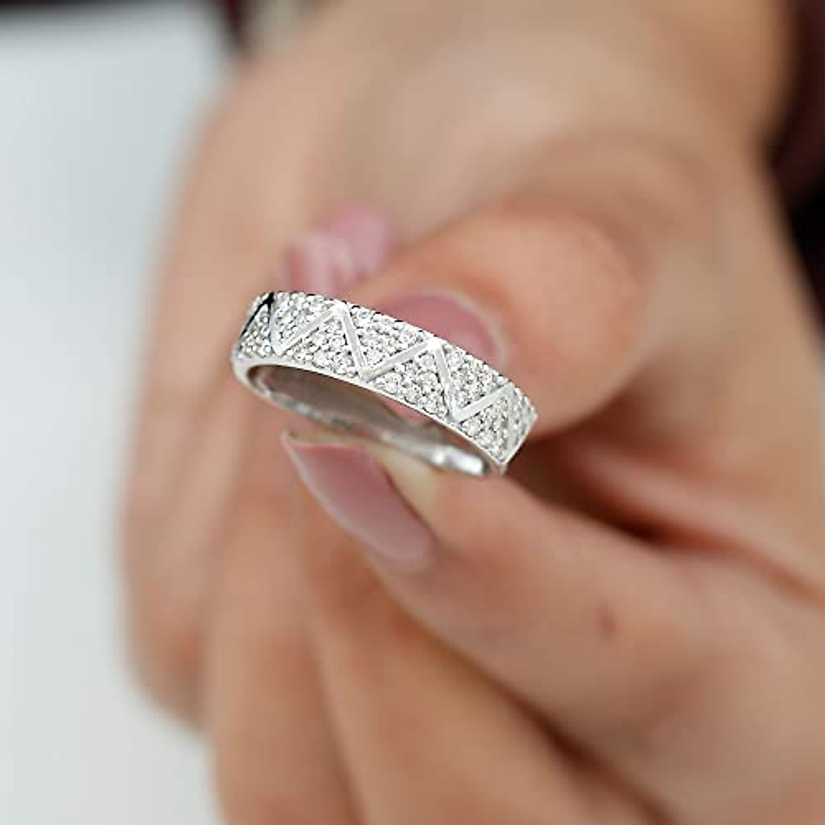 Rosec Jewels Certified Natural Diamond Wedding Band, Hi Color Si Clarity, Diamond Half Eternity Ring - Ready To Gift, 14K White Gold, Size:US 8.50