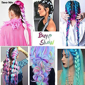 Jumbo Braiding Hair Fiber Mix Four Silky Colorful Twist Braiding Hair 3pcs Rainbow Colors Extensions Synthetic Hair Blue-Light Purple-Pink Synthetic Fiber Soft Healthy (24 Inch 3pcs)