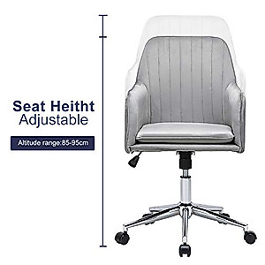 BURENMTO Home Office Chair, Modern Velvet Desk Chair with Wheels, 360° Swivel & Height Adjustable Ergonomic Desk Chairs, Mid Back Chair with Arms & Stainless Base for Bedroom,Study(Grey)