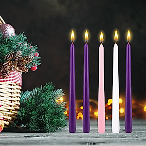 Mega Candles 5 pcs Unscented Christmas Advent Candles Set, Hand Poured Premium Wax Taper Candle 10 Inch x 7/8 Inch, Holidays, Celebrations, Devotional, Church, Wreath, Party, Gifts