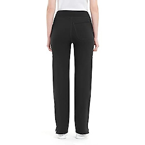 QBK Yoga Scrub Pants Women Mid Rise Yoga Work Pants- Five Pocket Cargo Scrub Pant (Large, Black)