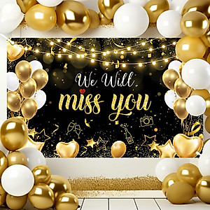 Avezano We Will Miss You Banner Black Gold We Will Miss You Decorations for Farewell Retirement Party Going Away, Graduation, Office, Friends Goodbye Party Decorations Banner 70.8x43.3inch