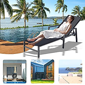 SUMETURE Aluminum Chaise Lounge Chairs Set of 2,5 Adjustable Outdoor Lounge Chaise Chairs,Patio Chaise Lounge with Armrests, Outdoor Patio Lounge Chair for Beach Poolside,Balcony,Lawn,Yard(Black)