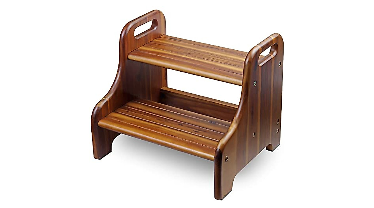 Wood Step Stool for Kids & Toddlers - Natural Acacia, Non-Slip & Portable