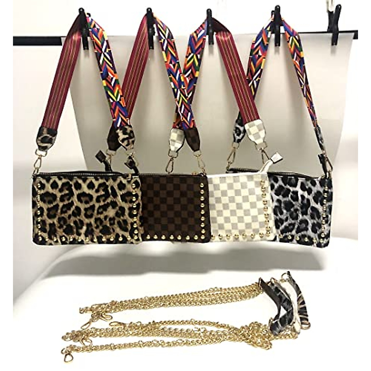 OANEXX Leopard Cheetah Print Crossbody Bag for Women Small Envelope Evening Clutch with Guitar Strap Gold Chain Leopard Purse (Beige Plaid)