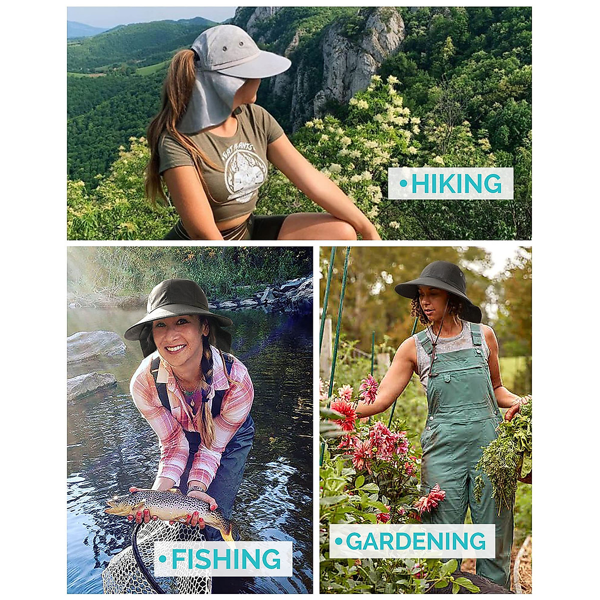 Camptrace Wide Brim UPF 50+ Hiking Fishing Gardening Hat with Neck Flap Sun Protection Outdoor Safari Hats for Women Nylon