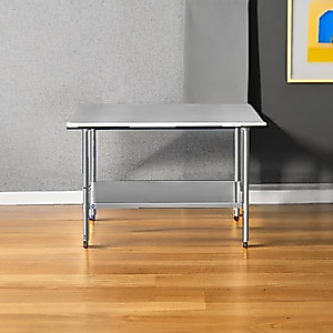 ROCKPOINT Stainless Steel Table for Prep & Work 48x24 Inches, NSF Metal Commercial Kitchen Table with Adjustable Under Shelf and Table Foot for Restaurant, Home and Hotel