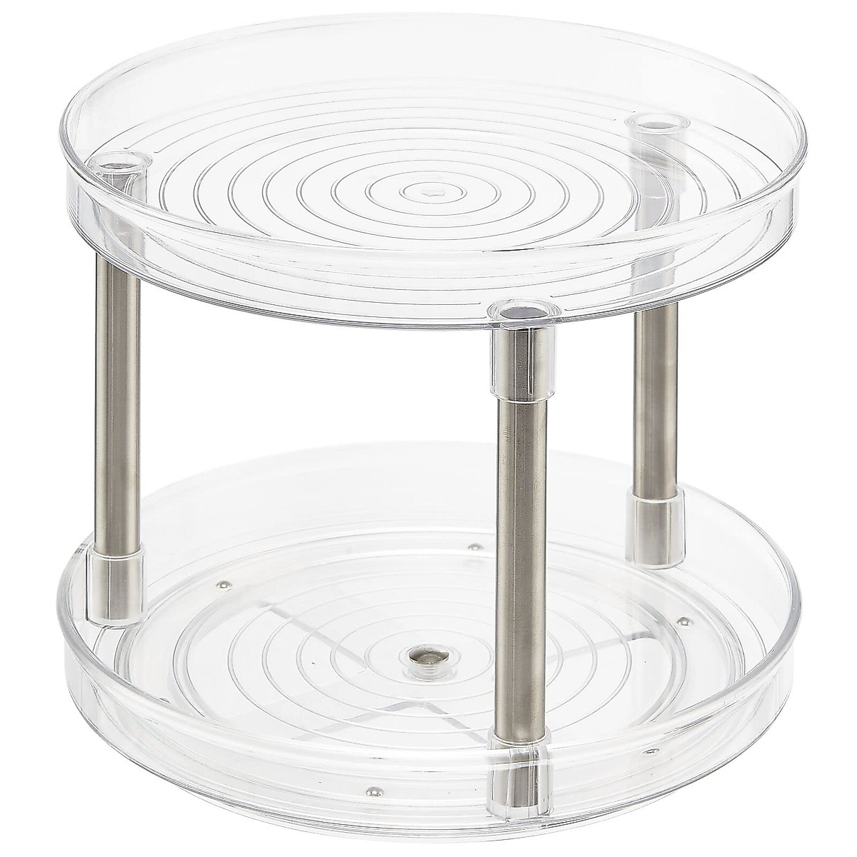 mDesign Plastic Spinning 2-Tier Lazy Susan Turntable Storage Tray - Rotating Organizer for Bathroom Vanity Counter Tops, Under Sink, Closets, Dressers - Clear/Chrome