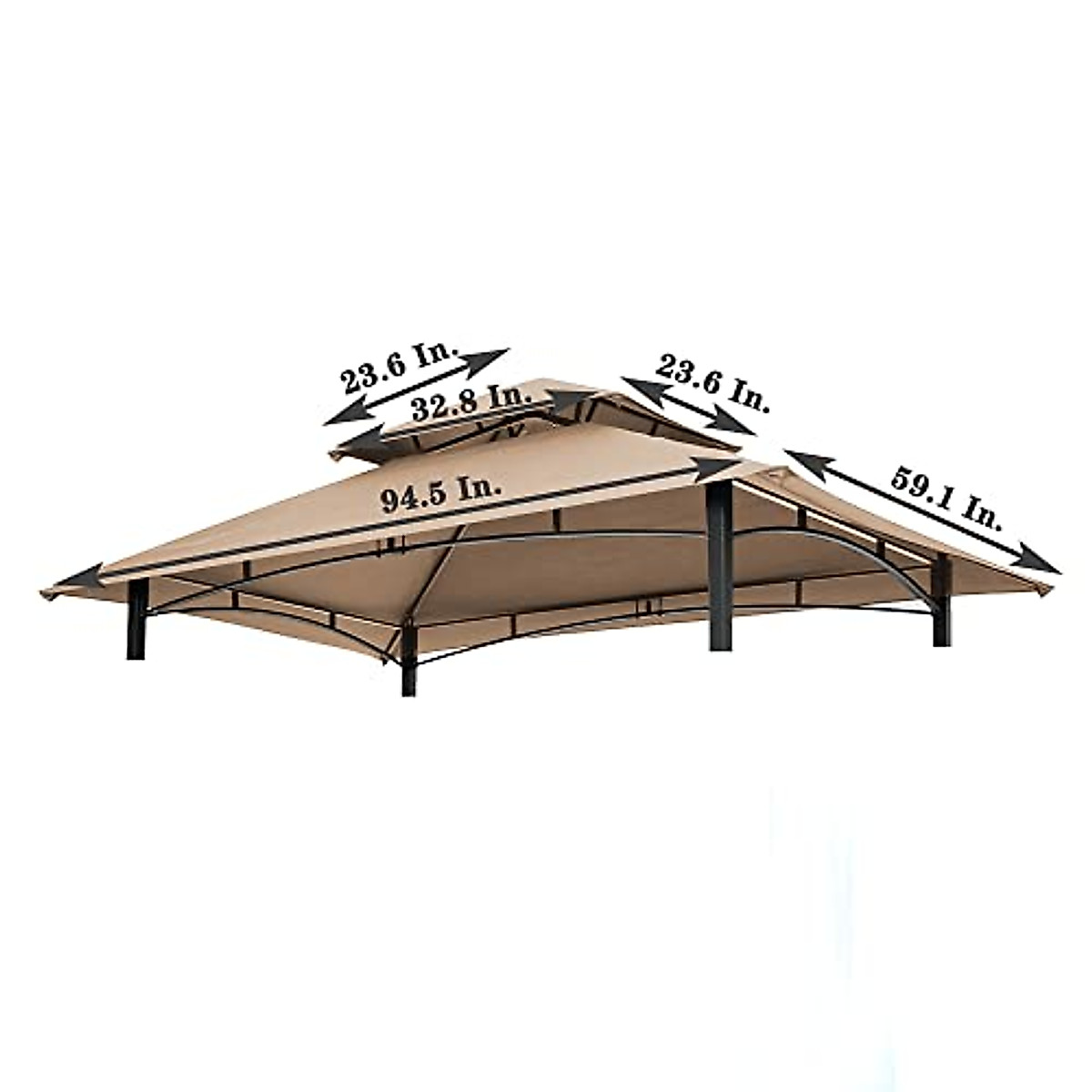 8' x 5' Grill Gazebo Replacement Canopy, Replacement Canopy Top Cover, Double Tiered Replacement Canopy, BBQ Gazebo Roof Top, Beige