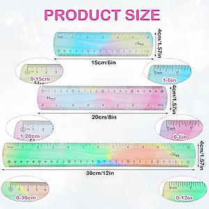 Amabro Rulers Set, 3PCS Flexible Ruler Straight Edge Ruler Transparent Rulers Bendable Plastic Ruler 12/8/6 Inch Dual Scale Rulers Soft Colorful Ruler for Office School Classroom Home Supplies