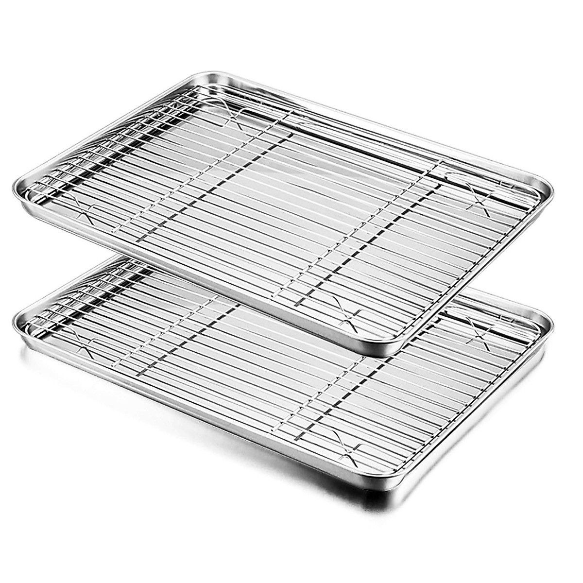 Baking Sheet with Rack Set, E-far Stainless Steel Baking Pans Tray Cookie Sheet with Cooling Rack, 16 x 12 x 1 inch, Non Toxic & Healthy, Rust Free & Dishwasher Safe - 4 Pieces (2 Sheets + 2 Racks)