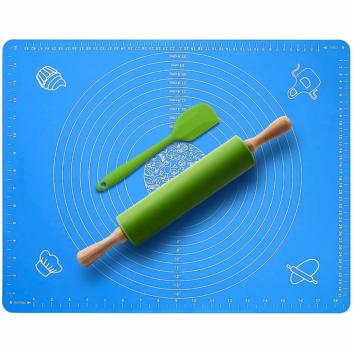 Non Stick Rolling Pin & Extra Large Silicone Baking Mat "25 X 18" Non-Stick Pastry Mat a free Silicone Spatula, Non-stick Silicone Dough Rollers Set with Measurements Kneading Pastry Mat