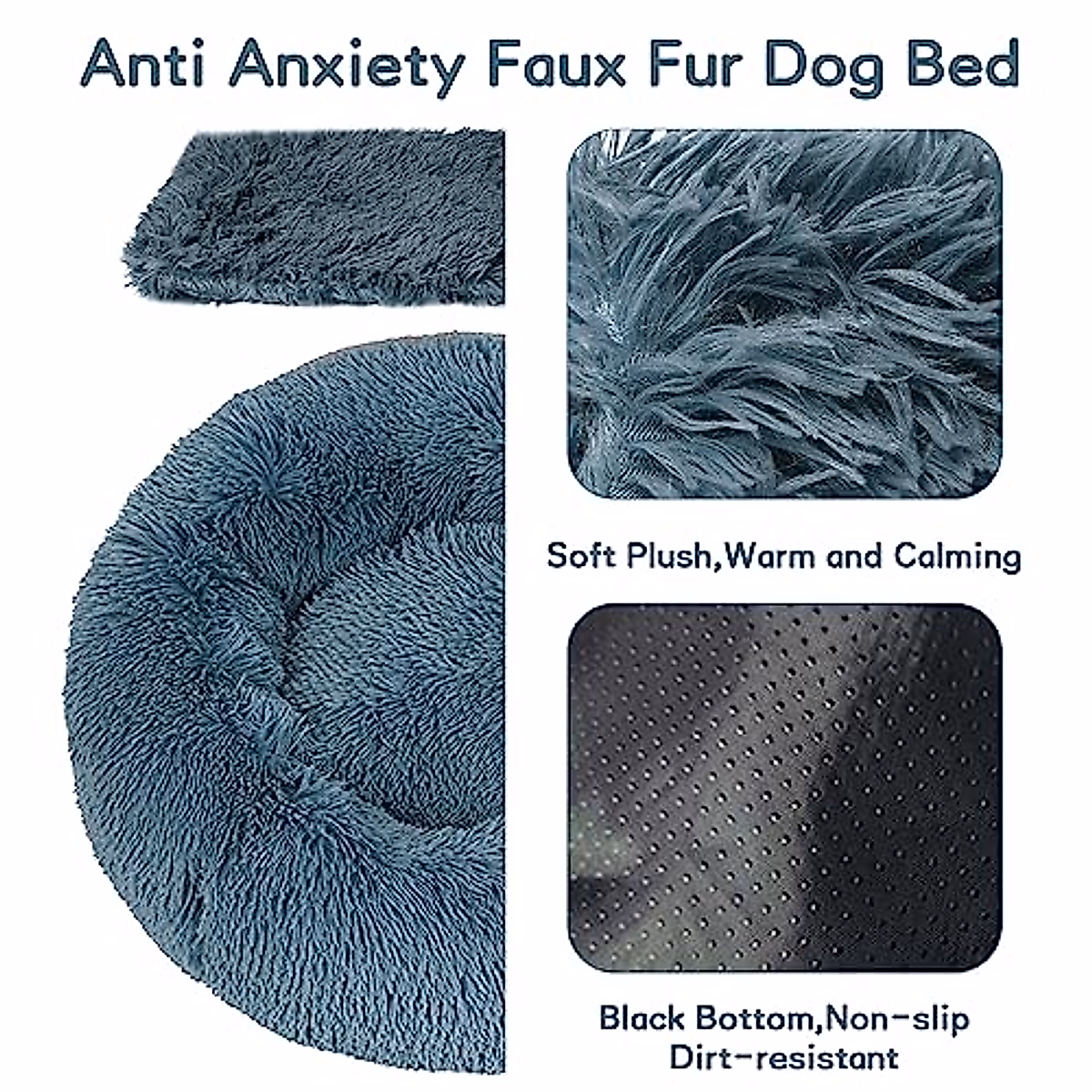 Yvnicll Calming Dog & Cat Bed with Blanket,Pet Beds for Small Dogs Bed with Removable Washable Cover,Anti Anxiety Dog Bed Cuddler Fluffy Faux Fur Plush Pet Donut Round Bed for Small Dogs（Navy,XS,20"）