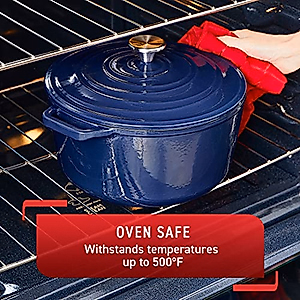 T-fal Enameled Cast Iron Round Dutch Oven with Lid, 6 quart, Blue