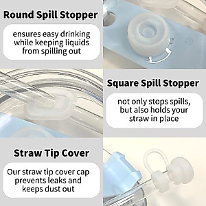 6pcs Silicone Spill Proof Stopper Compatible with Stanley 1.0 Tumbler 40oz/ 30oz Including Straw Cover Cap, Square Spill Stopper and Round Leak Stopper Compatible with Stanley Cup Accessories