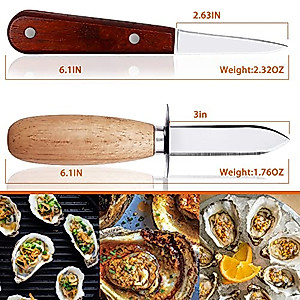 Amourate Oyster Shucking Knife Oyster Knife, Set of 3 Oyster Shucker with Premium Wood-handle and 1 Pairs Level 5 Protection Gloves, Knife and Glove Set for Seafood Lovers (3Knifes+1Glove)