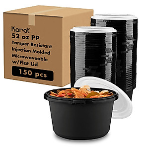 Karat Professional PP Tamper-Resistant Injection Molded Black Food Container with Clear Lid - Microwaveable Round Deli Containers with Lids, Perfect for Soup and Food (52oz)