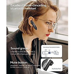 ZOUKAI Bluetooth Headset, Noise Cancelling with 2 Microphones, 30 Hours Talk Time, Announce Caller ID, Hands Free Bluetooth Wireless Earpiece for Cell Phones/Laptop/PC