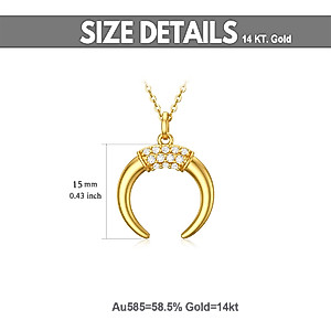 SISGEM 14K Real Gold Moon Pendant Necklace for Women,I Love You to The Moon and Back,Yellow Gold Half Moon Necklaces,Anniversary Present for Her Wife Mom 16''+2''