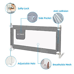 KCRET Bed Rail for Toddlers,Upgraded Infants Safety Bed Guardrail with Breathable Fabric for Twin, Double, Full-Size Queen & King Mattress (74.8"×30”, Gray)