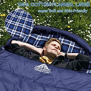 AGEMORE Cotton Flannel Sleeping Bag for Adults, Lightweight and Water Resistant Sleeping Bag for Warm Weather with 100% Cotton Lining, Great for Camping Backpacking, Hiking, Travel, Indoor and Outdoor