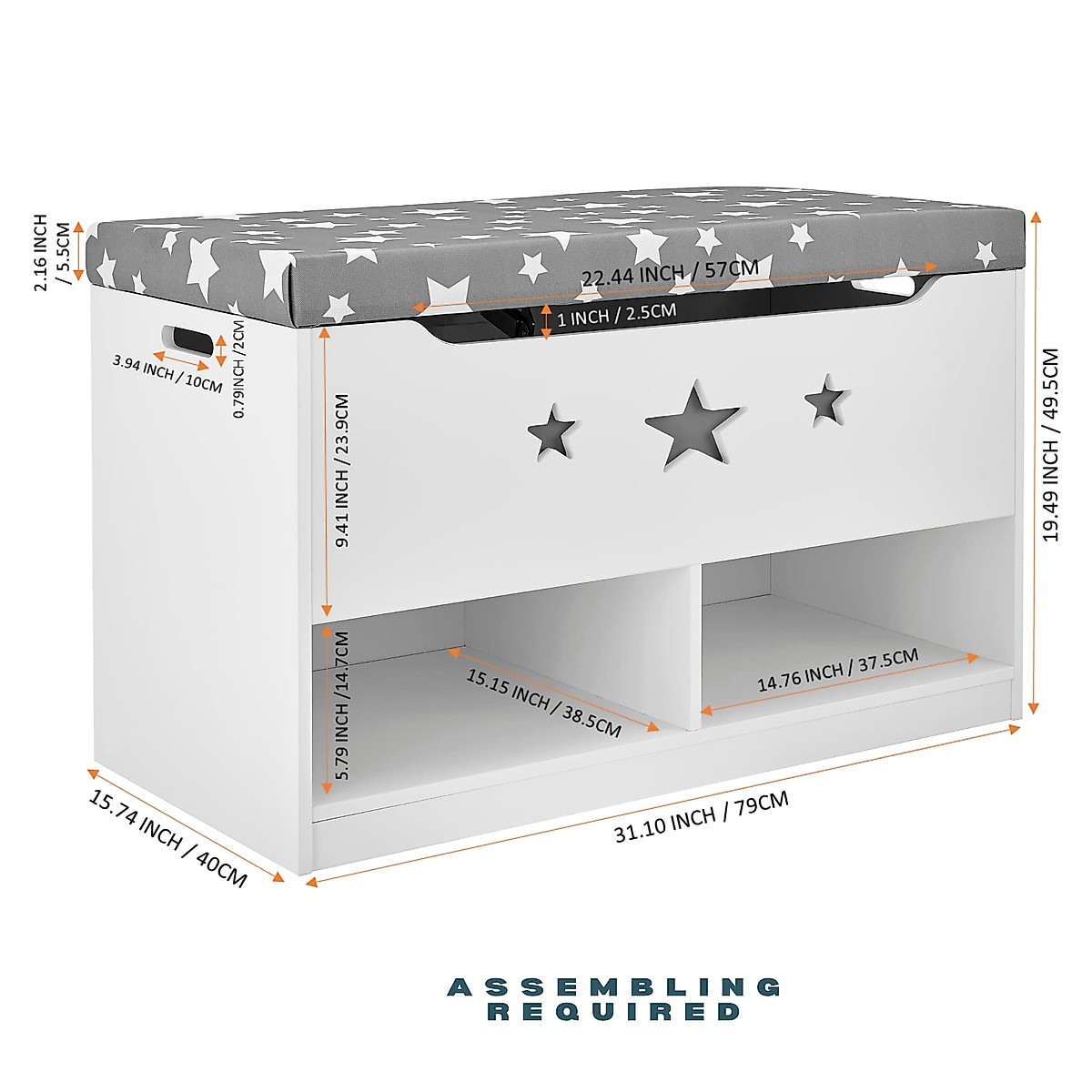 Sturdis Kids Toy Box – Gray & White with Cushion Storage Bench Seat, Toy Storage Chest And Cubby Space For Shoes And Books Organizers