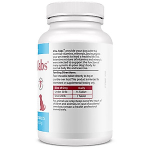 Vita-Tabs - Essential Vitamins, Minerals, Nutrients - Health Supplement for Dogs - Support Immune System, Bones - Liver Flavored - 60 Chewable Tablets