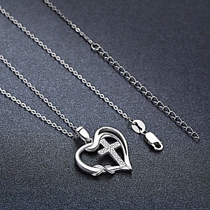 CUOKA MIRACLE Cross Necklace for Women 925 Sterling Silver Heart Infinity Pendant Faith Pendant Necklace Heart Cross Necklaces Jewelry Gift Mother Girlfriend Heart Necklace