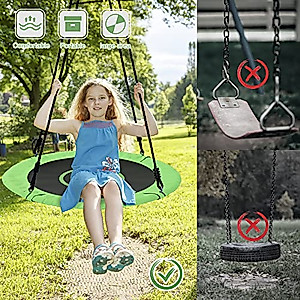 Tree Swings for Kids Outdoor, 40 Inch Diameter 600lb Weight & Adjustable Hanging Ropes Tree Swings, Great for Playground Swing, Backyard and Playroom(Green)