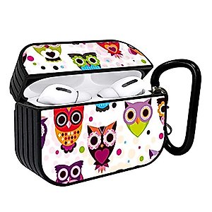 Shockproof Portable Protective Hard Printing Pattern Cover Case with Carabiner Compatible with AirPods Pro / Floral Owls