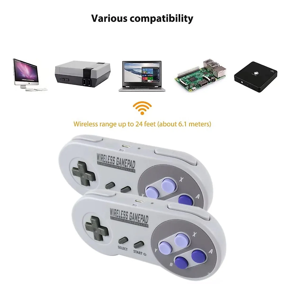 2X 2.4G Wireless Controllers for SNE-S Classic Mini Gamepad , Gamepad with USB Wireless Receiver for Switch,Windows,iOS,Liunx,Android Device,Plug & Play