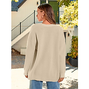 LILLUSORY Women Oversized Cardigan Sweater Fall Outfits Cloth Fashion 2024 V Neck Long Cashmere Knit Button Front Trendy Tops Apricot