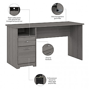 Bush Furniture Cabot 60W Computer Desk with Drawers in Modern Gray, Workstation and File Storage, Desktop with Organization Solutions for Home Office