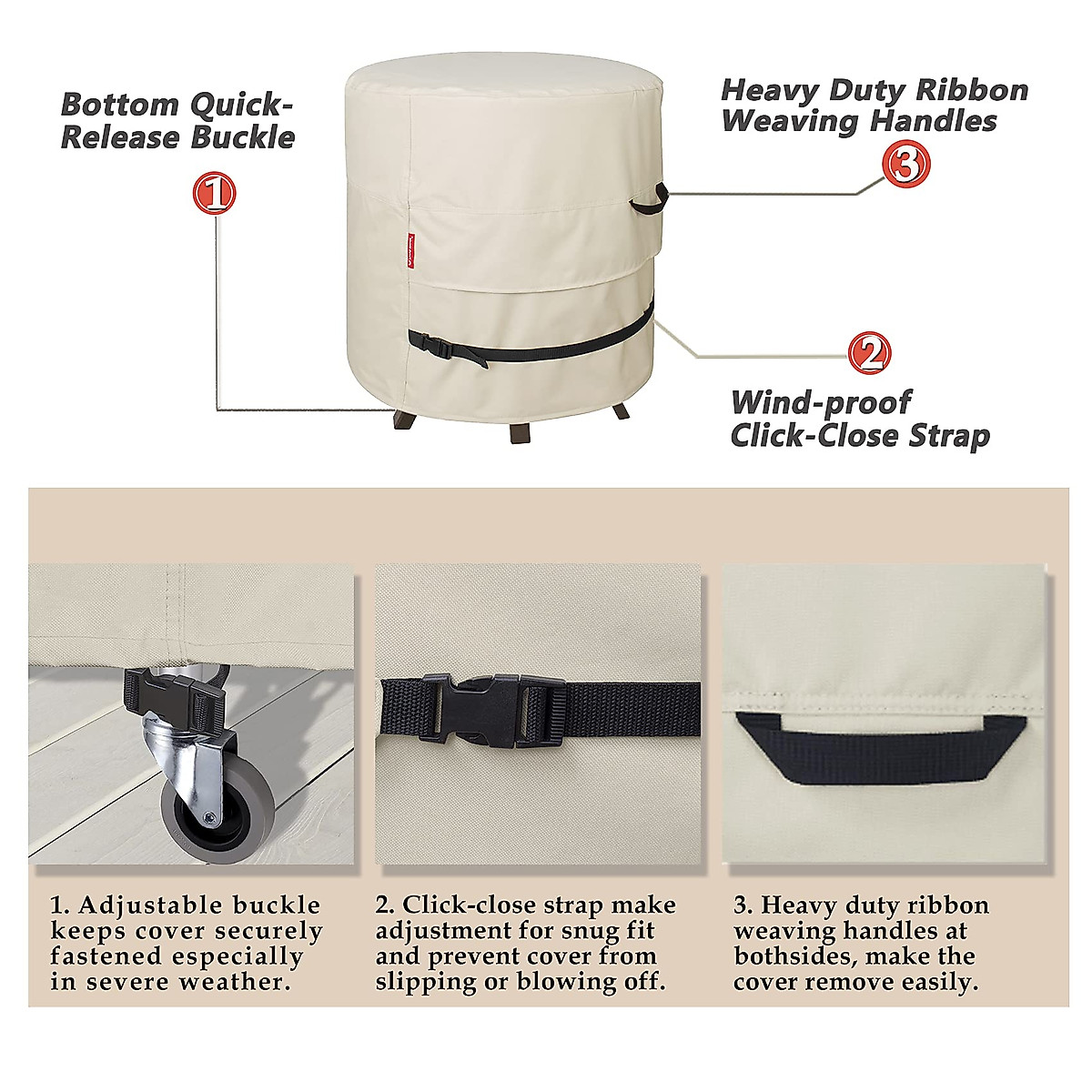 Porch Shield Patio Round Cooler Bar Table Cover - Waterproof Outdoor Ottoman Coffee Side Table Cover - 19.5D x 21H inch