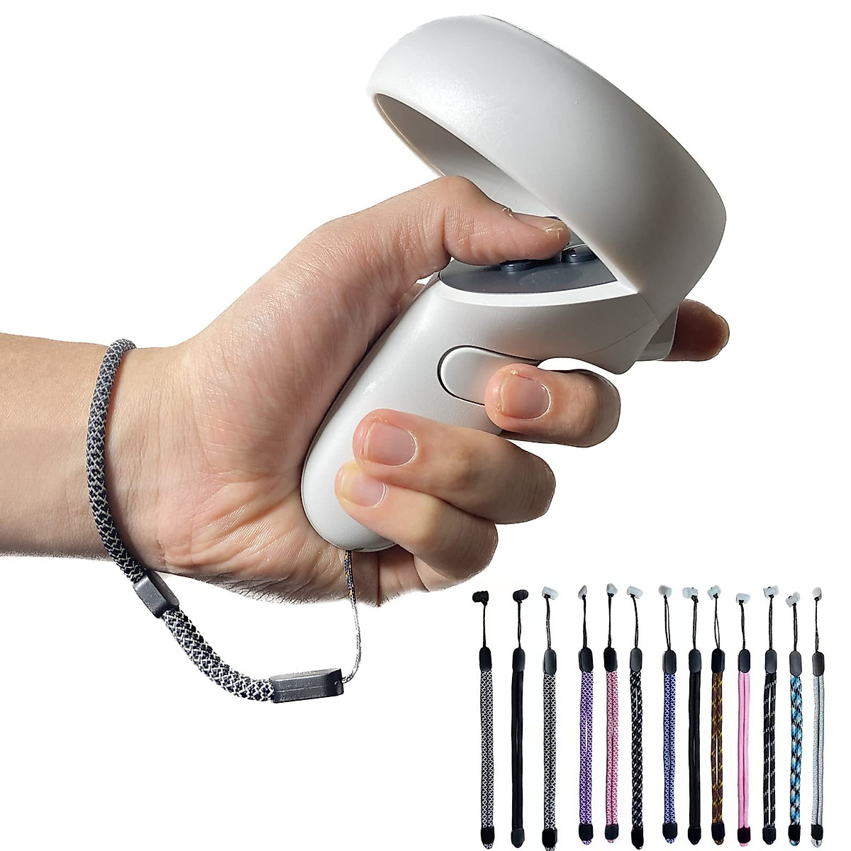 Improved Replacement Reflective Wrist Straps for Oculus Quest 2 Gen Controller, Sturdy Comfy Adjustable Hand Strap for Oculus, Easy Attach Black Resin Stopper for Oculus Controllers