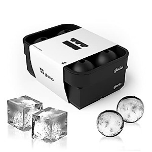 Glacio Premium Silicone Ice Tray Set - 2-in-1 Combo with Large 2" Square Cubes & Sphere Ball Mold - Ideal for Whiskey, Cocktails, and Beverages - Easy Release & BPA-Free