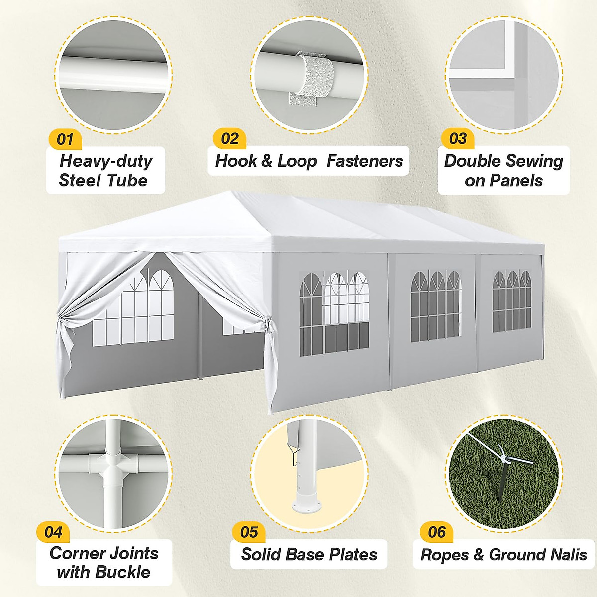 Greesum 10'x30' Outdoor Canopy Tent Patio Camping Heavy Duty Gazebo Shelter Party Wedding BBQ Events with Removable Sidewalls, Waterproof Shelter, Milk White