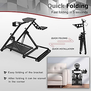 Marada G920 Steering Wheel Stand with Seat Slot Cup Holder Fit for Logitech Thrustmaster Moza G923 G27 G29 G920 T248 T300RS R5 Adjustable Foldable Racing Stand, without Wheel Pedal Handbrake