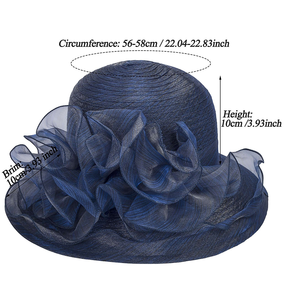 Women Organza Sun-Hats Wide-Brim Church-Hats for Tea Party Bridal Wedding Dress Hat Navy