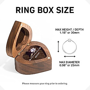Wislist Heart Shaped Walnut Wood Ring Box Velvet Soft Interior Holder Jewelry Chest Organizer Earrings Coin Jewelry Wooden Presentation Box Case for Proposal Engagement Wedding Ceremony Birthday Gift