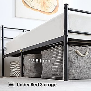 VECELO Metal Platform Bed Frame Mattress Foundation with Headboard & Footboard/Firm Support & Easy Set up Structure, Queen, Black