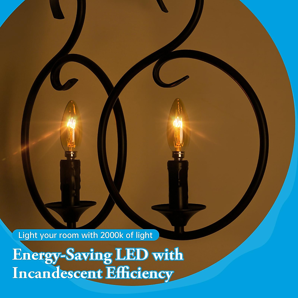 Brighfivey Amber Candelabra Bulb 25W Equivalent, 2W Ultra-Fine Filament E12 Base Candelabra LED Light Bulb, Dimmable Amber LED Bulbs 2000k Soft Warm, Candle Chandelier Bulbs, 6 Pack