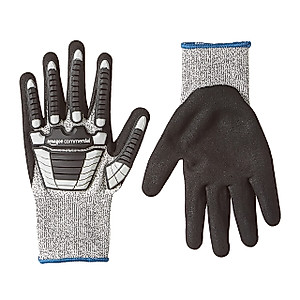 AmazonCommercial 13G SilverSilk & Sandy Nitrile Gloves with Impact Protection (Grey/Black), Size XL, 3-Pairs