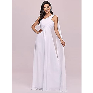 Ever-Pretty Women's Summer One-Shoulder Empire Waist Chiffon Pleated Maxi Formal Dress White US6
