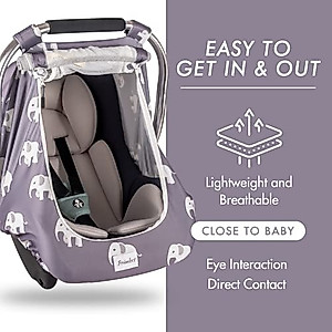 Car Seat Covers for Babies, Large Window Baby Car Seat Covers, Stretchy Carseat Canopy with Breathable Peekaboo, Kick-Proof & Windproof Infant Carseat Cover for Boys Girls