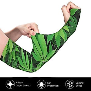 Hicyyu Cannabis Leaf Weed Marijuana Anti-Slip Sun Protection Cooling Long Arm Sleeves For Men Women Youth，Sports Compression Cooling Sleeve，Ice Silk Arm Cover Sleeve For Adults, Black, One Size