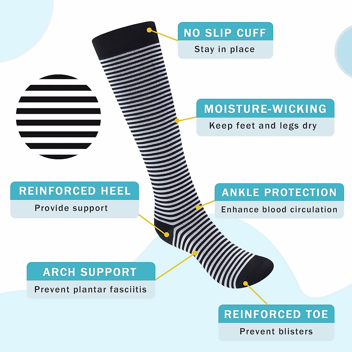 Compression Socks for Women & Men 20-30mmgh Knee High Socks for Running Nurse Travel 4-Pairs Striped Polka Dot