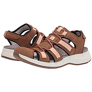 Clarks Women's Solan Sail Flat Sandal, Dark Tan Leather/Suede, 8