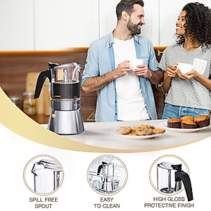 RAINBEAN Italian Expresso Maker, Moka Pot, Stovetop Coffee Makers, Stainless Steel Coffee Maker, Suitable for Induction Hob, 240ml/8.5oz/4 cup (espresso cup=50ml)
